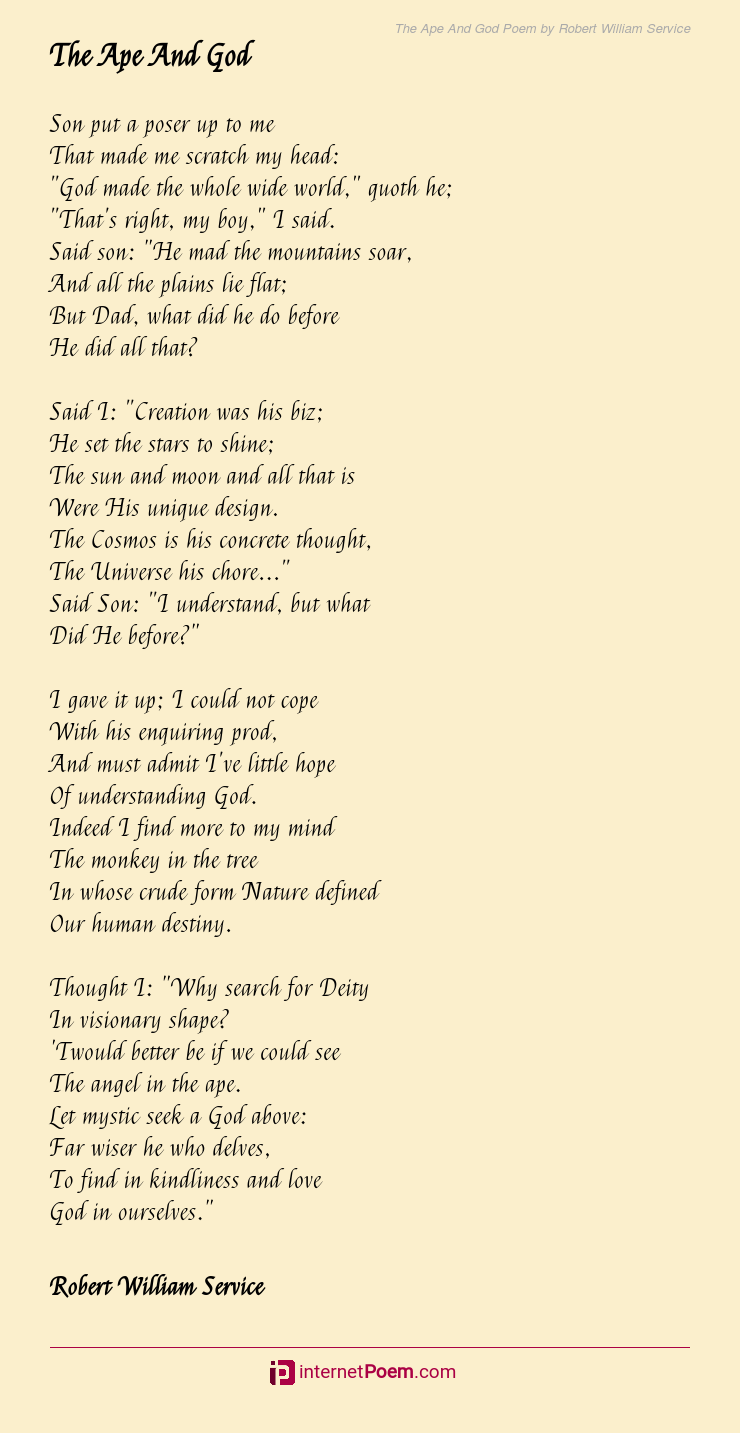 The Ape And God Poem by Robert William Service