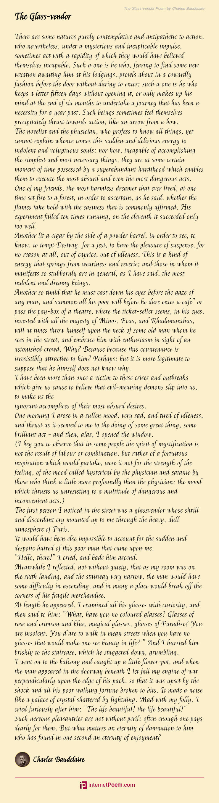 The Glass-vendor Poem by Charles Baudelaire