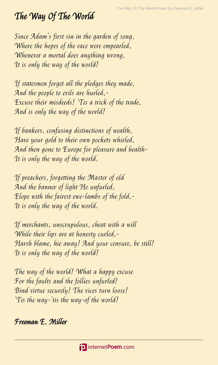 The Way Of The World Poem by Freeman E. Miller