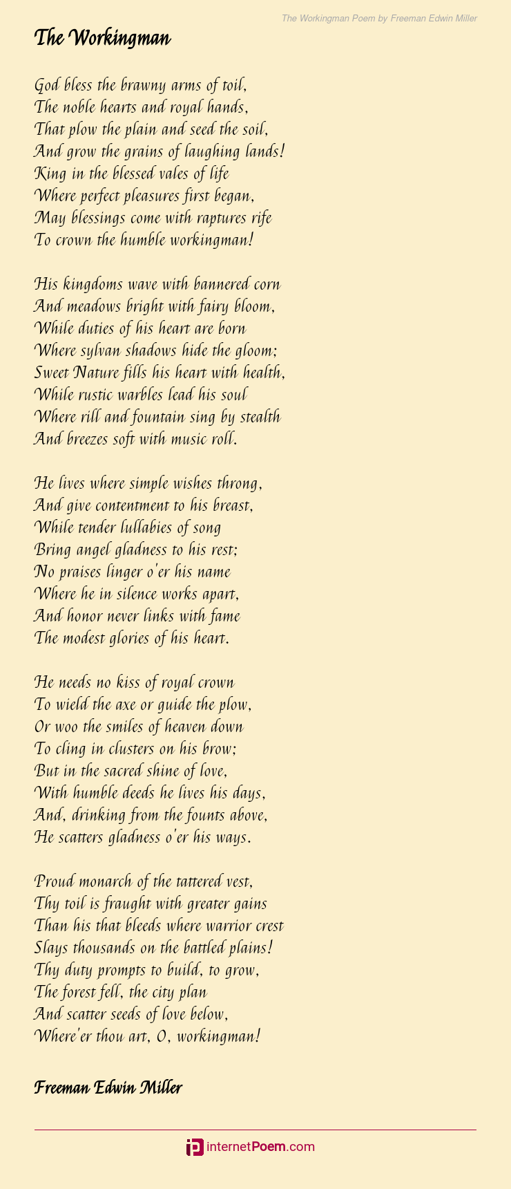 The Workingman Poem by Freeman Edwin Miller