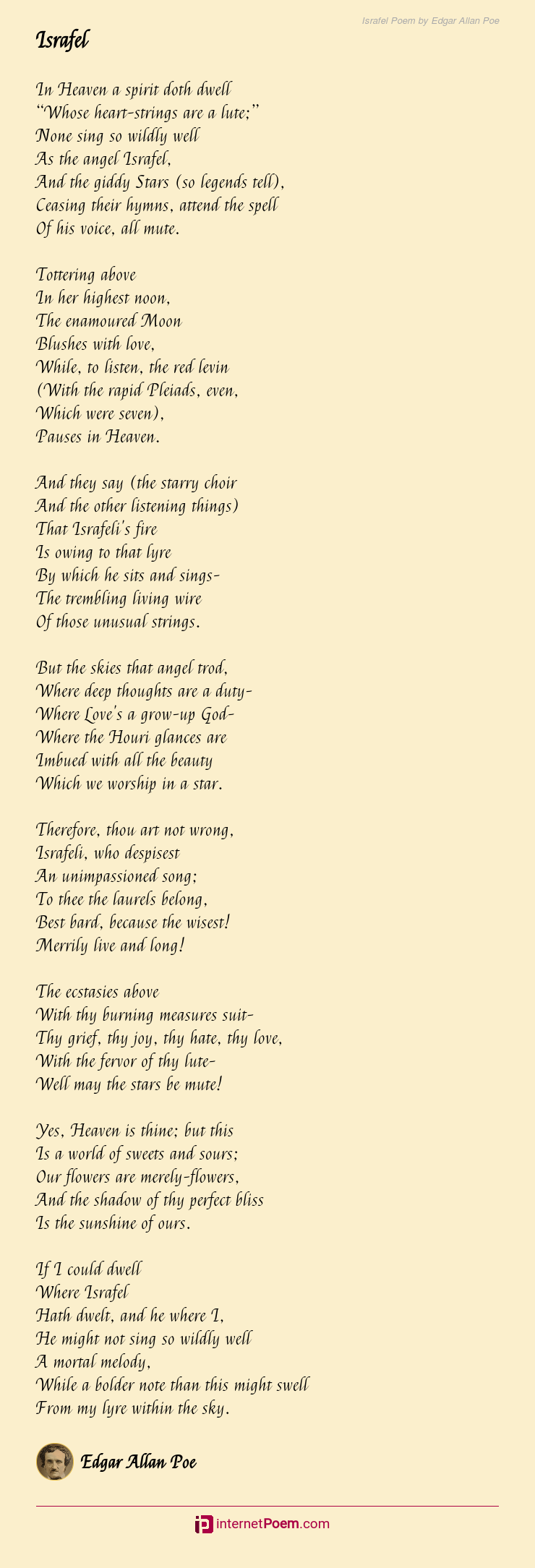 Israfel Poem by Edgar Allan Poe