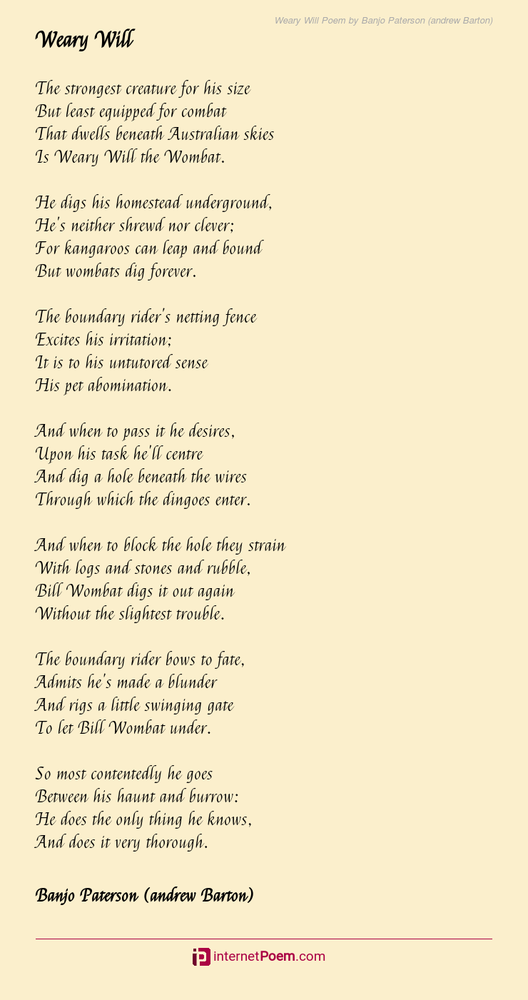 Weary Will Poem by Banjo Paterson (andrew Barton)