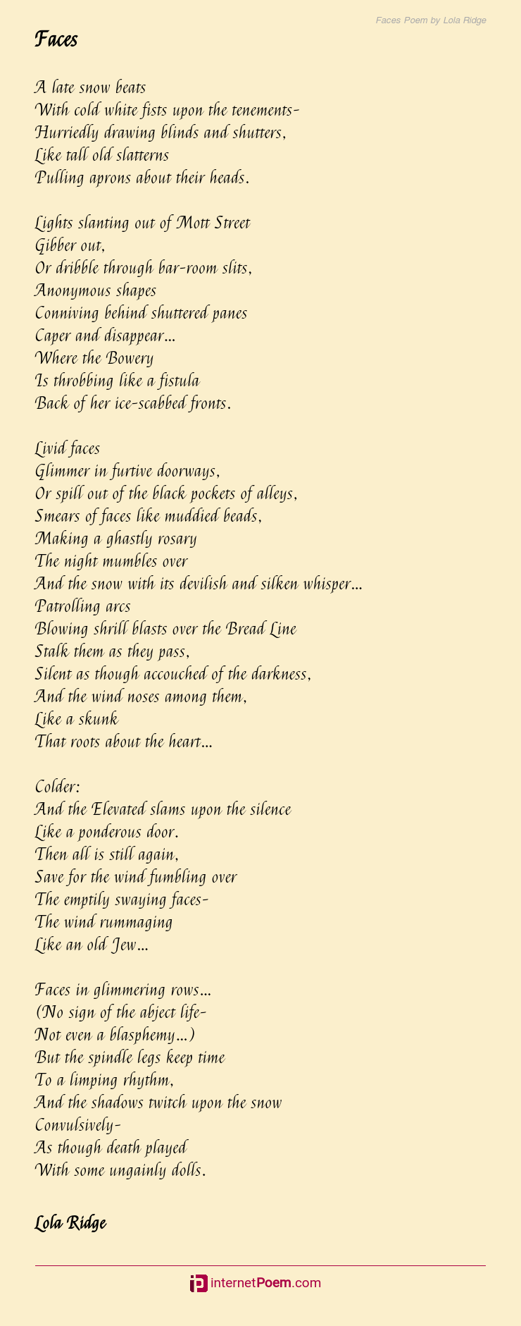 Faces Poem by Lola Ridge