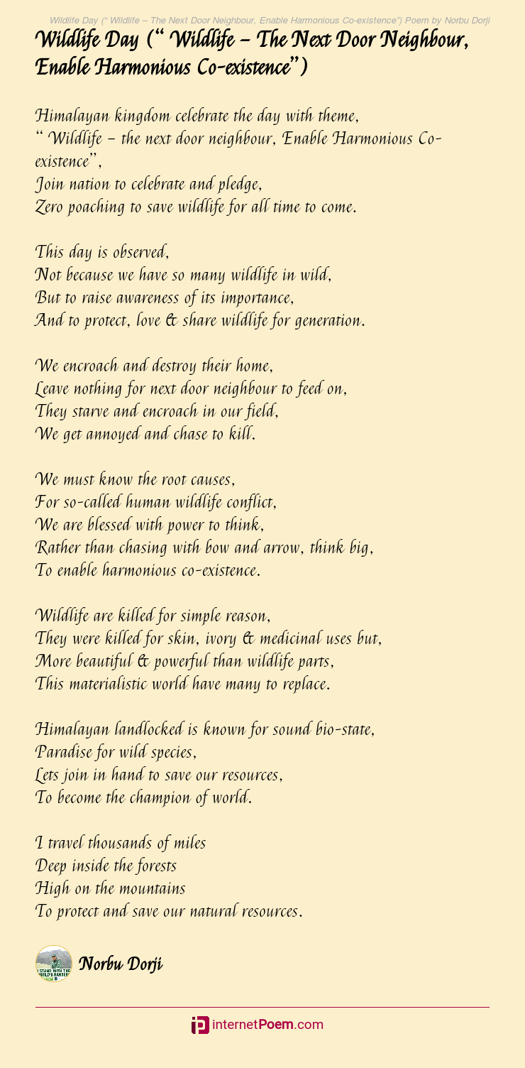 Wildlife Day (“ Wildlife – The Next Door Neighbour, Enable Harmonious ...