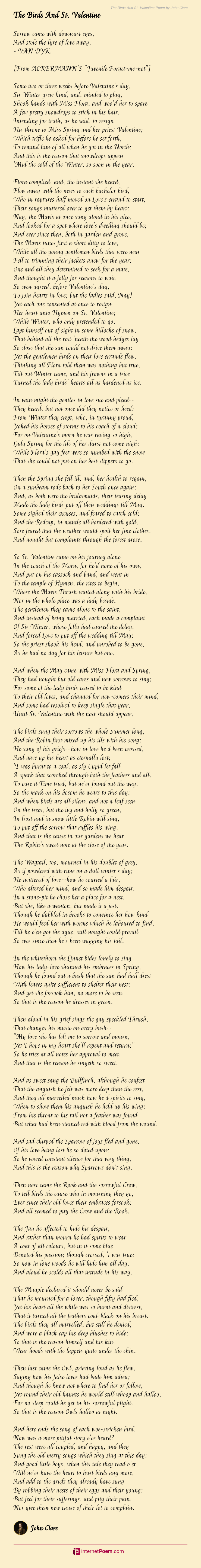 The Birds And St. Valentine Poem by John Clare