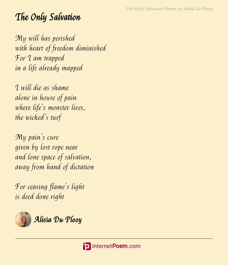 The Only Salvation Poem by Alisia Du Plooy