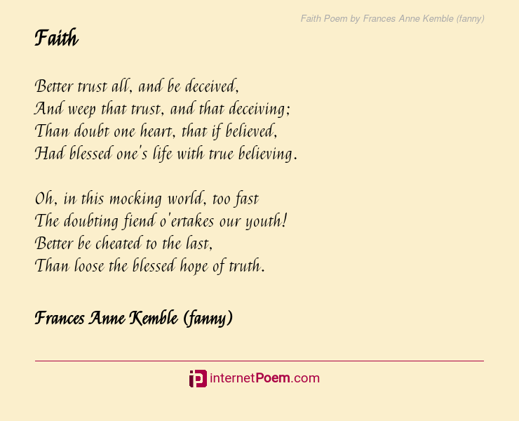 Faith Poem by Frances Anne Kemble (fanny)