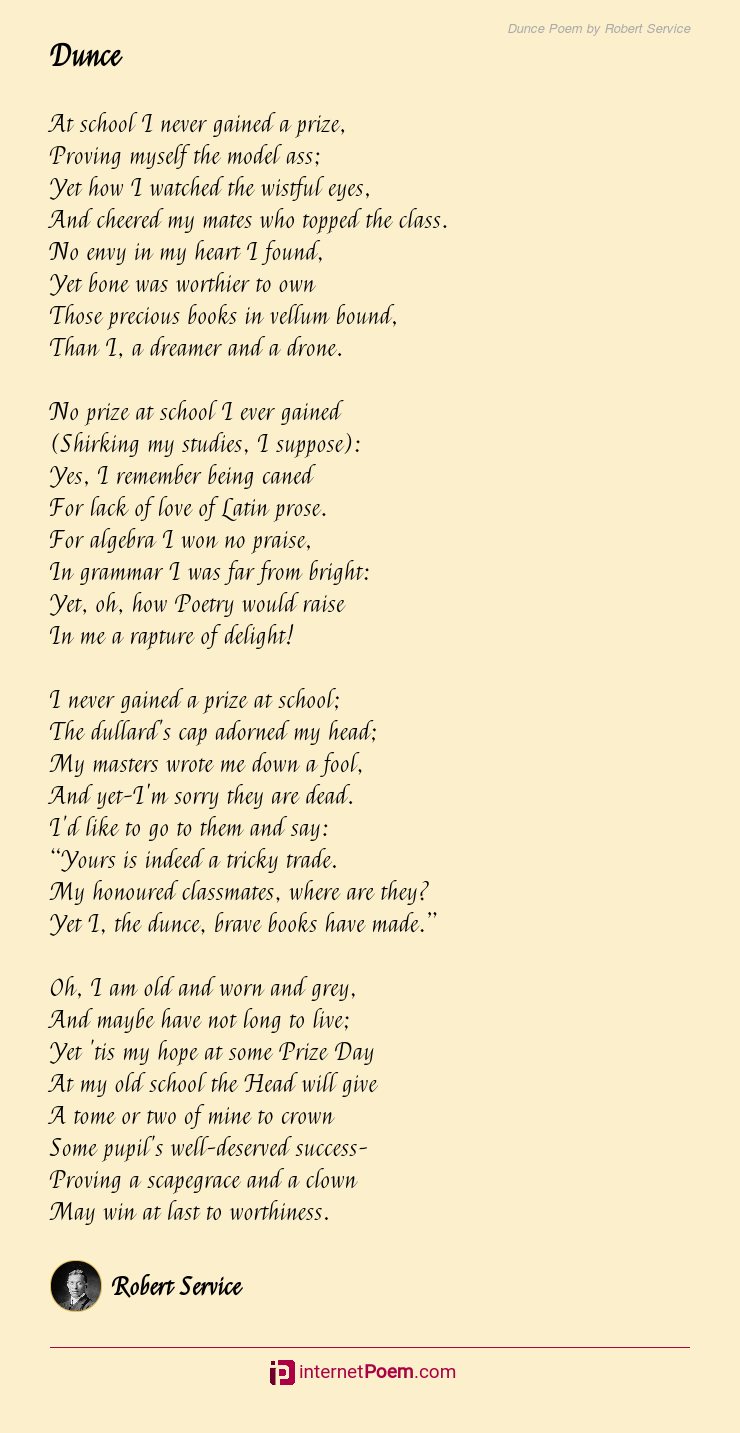 Dunce Poem by Robert Service