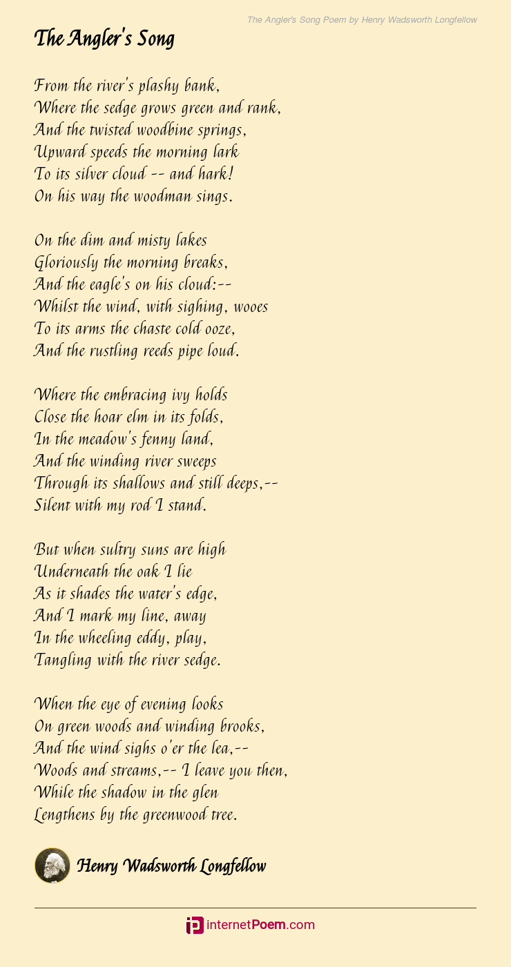 The Angler's Song Poem by Henry Wadsworth Longfellow