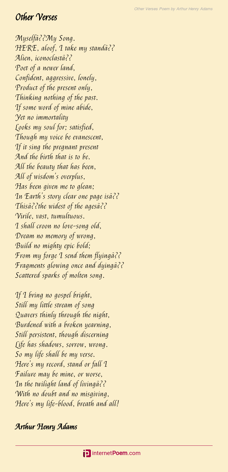 Other Verses Poem by Arthur Henry Adams