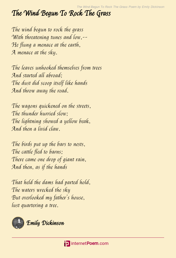 The Wind Begun To Rock The Grass Poem by Emily Dickinson