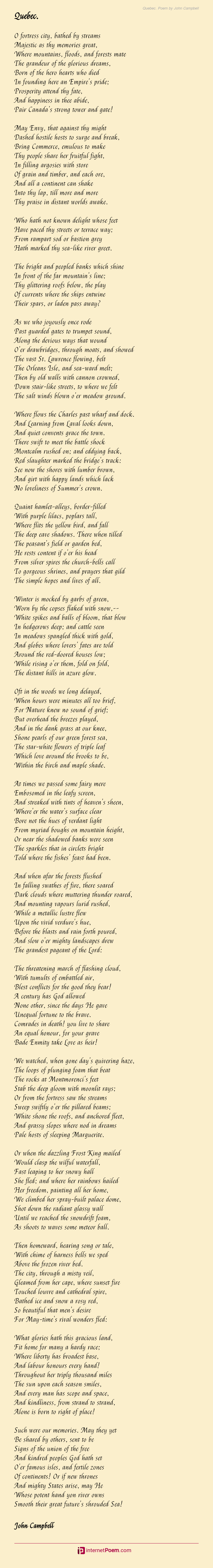 Quebec. Poem by John Campbell