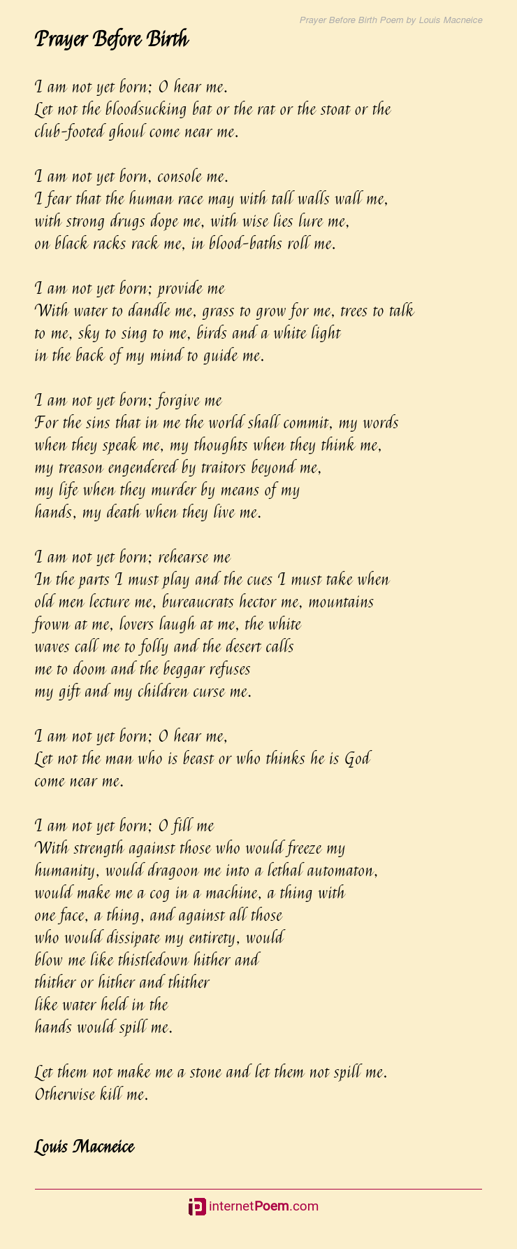 Prayer Before Birth Poem Summary - Infoupdate.org