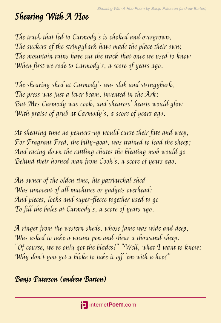 Shearing With A Hoe Poem by Banjo Paterson (andrew Barton)