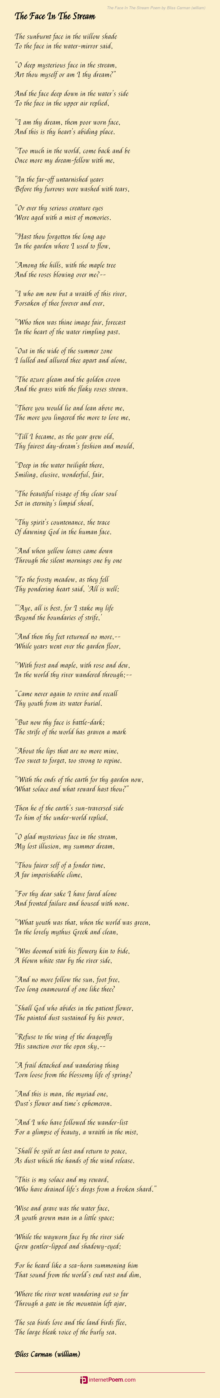 The Face In The Stream Poem by Bliss Carman (william)