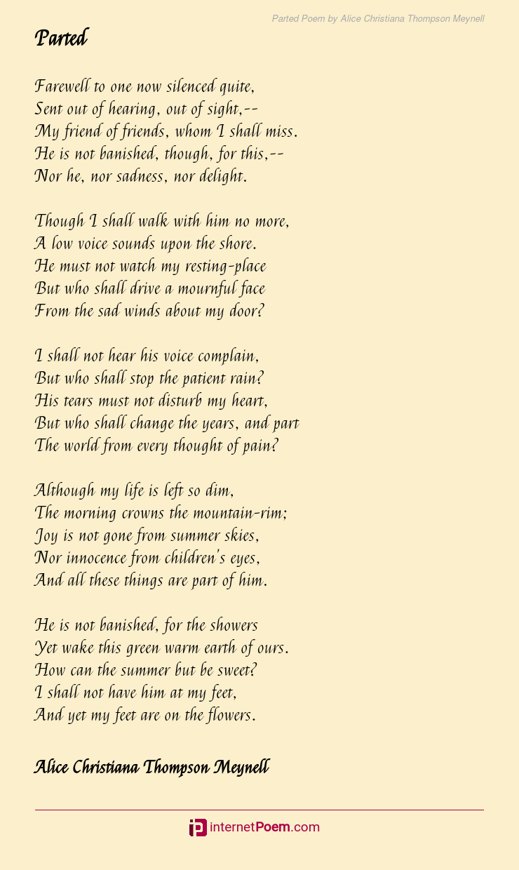 Parted Poem by Alice Christiana Thompson Meynell