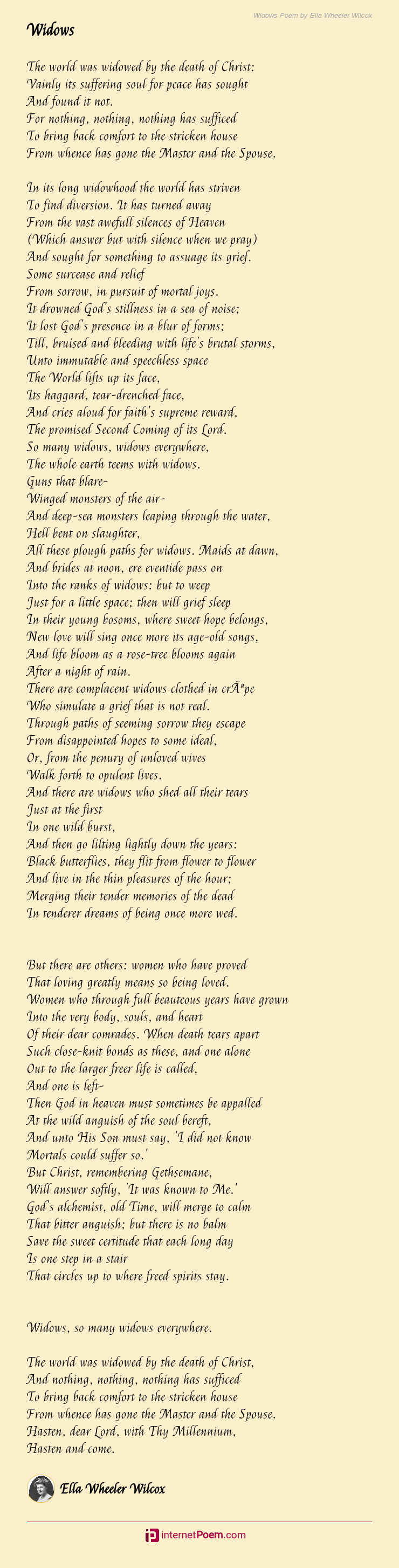 Widows Poem by Ella Wheeler Wilcox