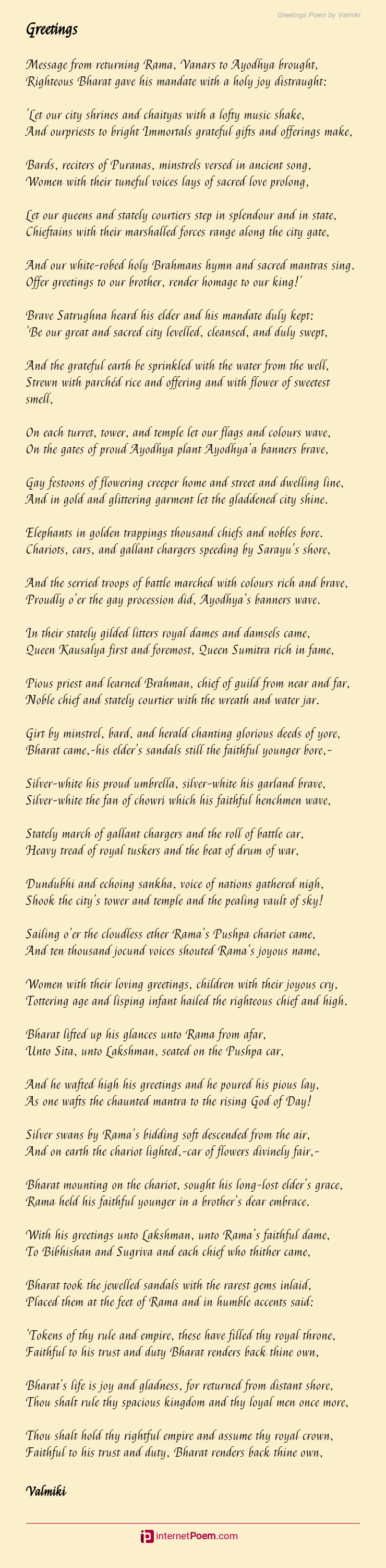 Greetings Poem by Valmiki