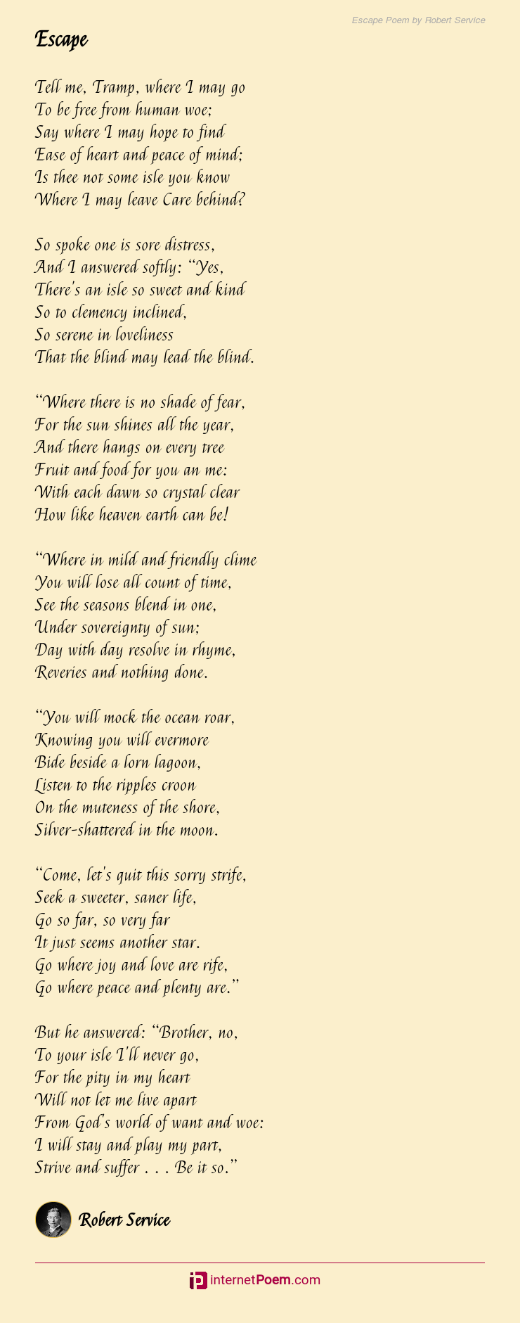 Escape Poem by Robert Service