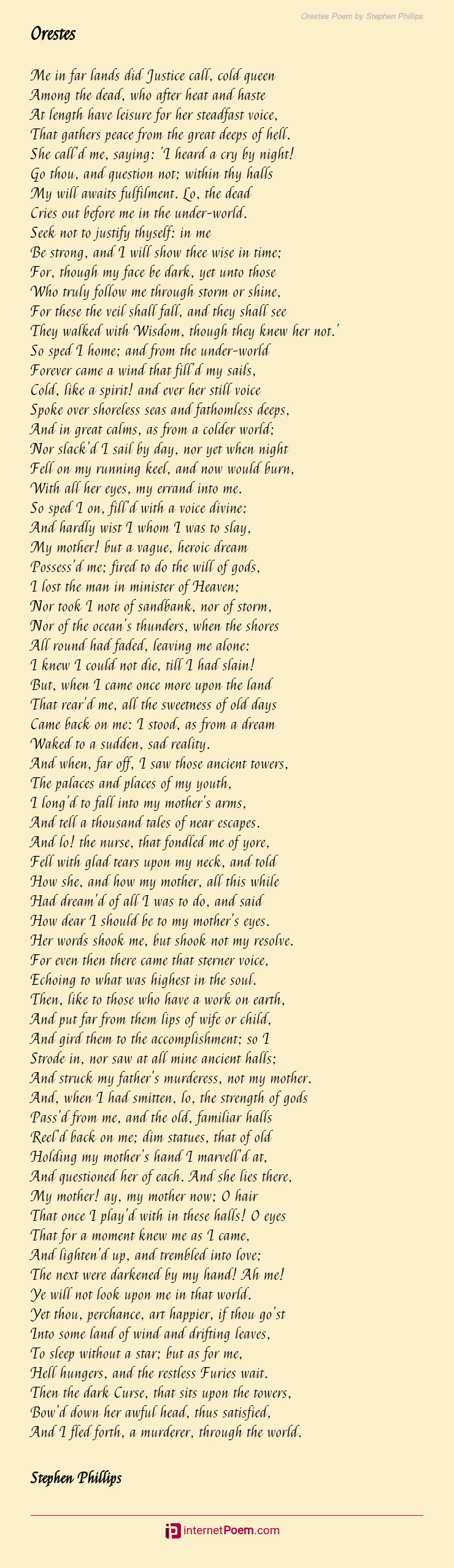 Orestes Poem by Stephen Phillips
