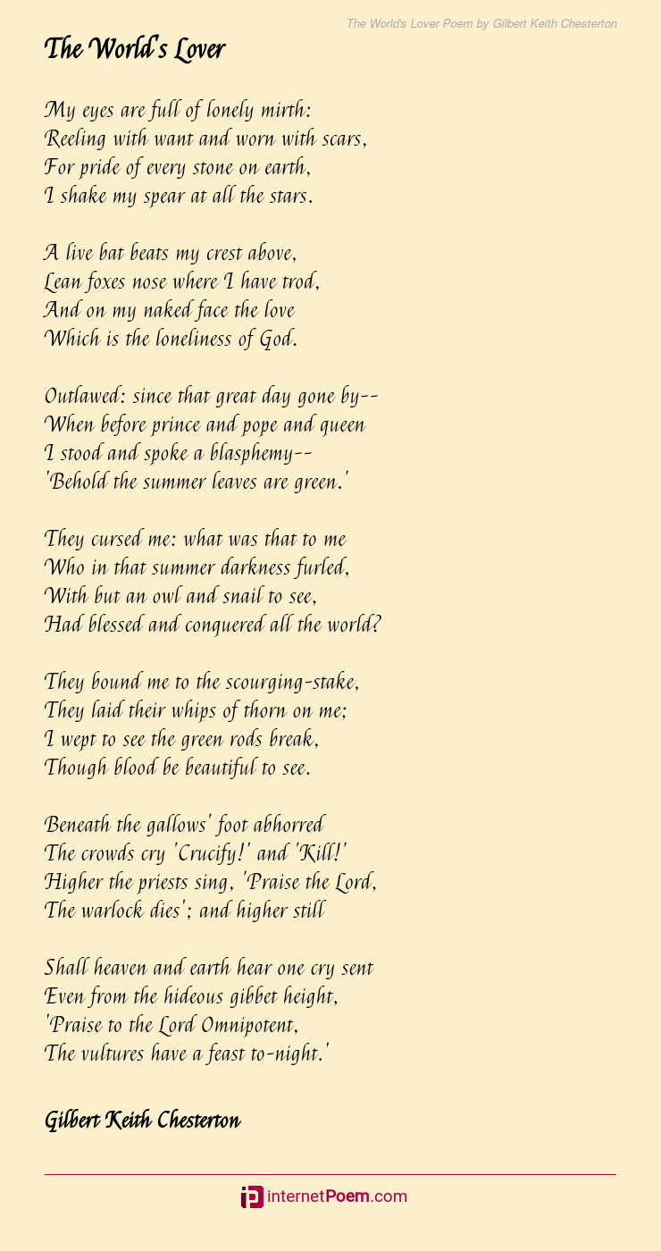 The World's Lover Poem by Gilbert Keith Chesterton