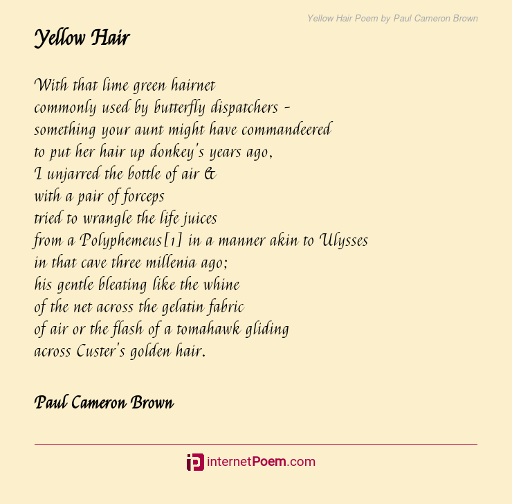 Yellow Hair Poem by Paul Cameron Brown