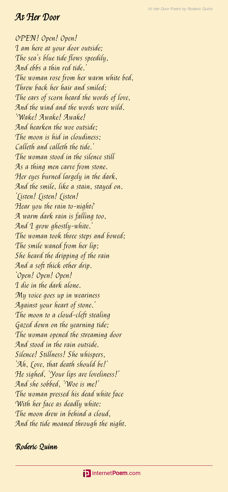 At Her Door Poem by Roderic Quinn