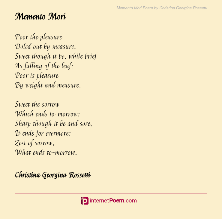 Memento Mori Poem by Christina Georgina Rossetti