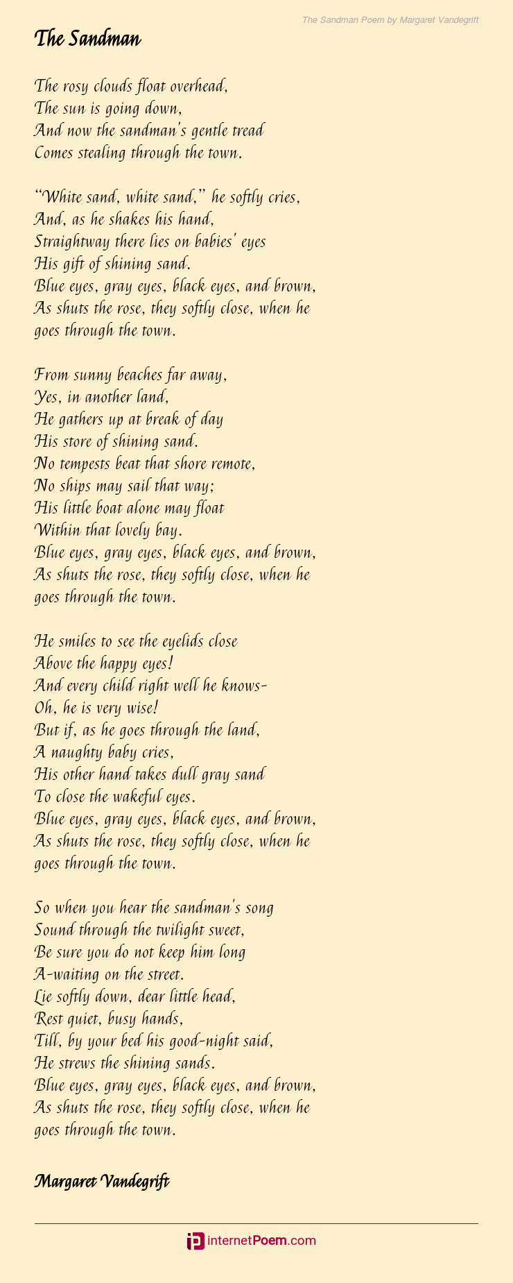 The Sandman Poem by Margaret Vandegrift