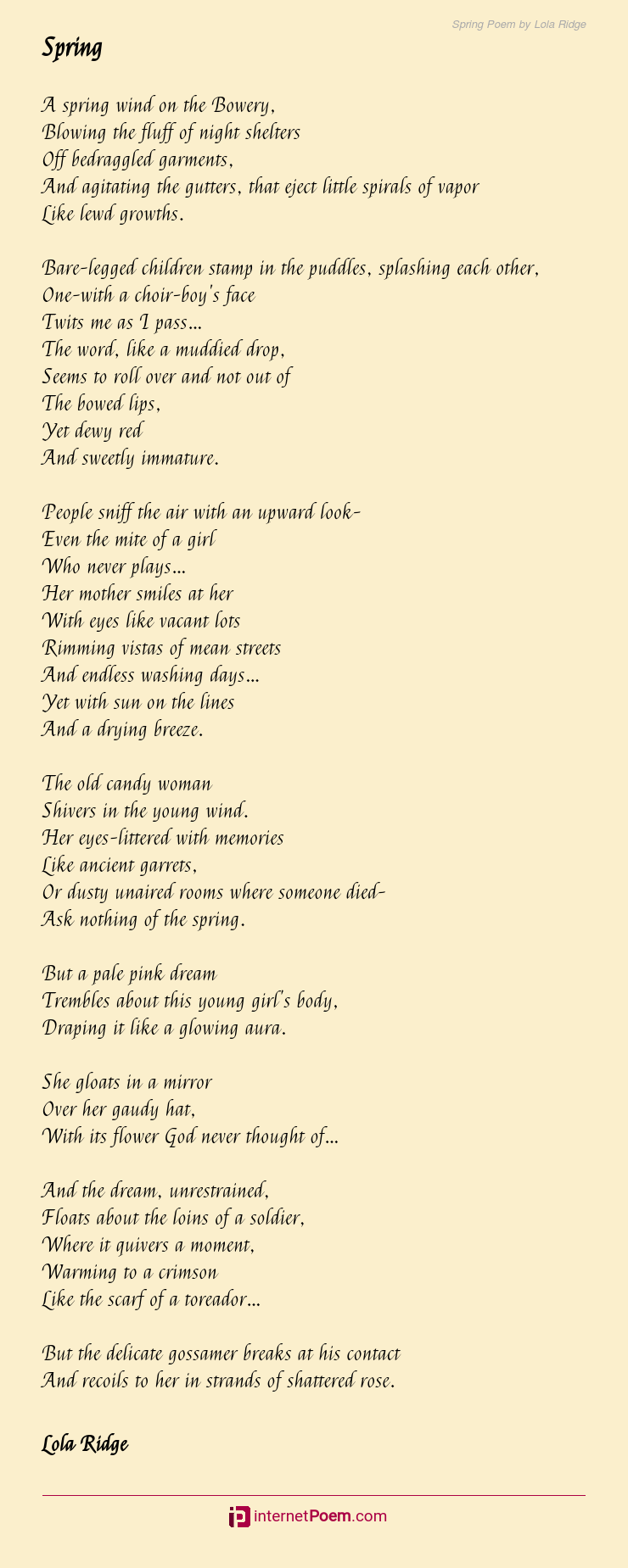 Spring Poem by Lola Ridge