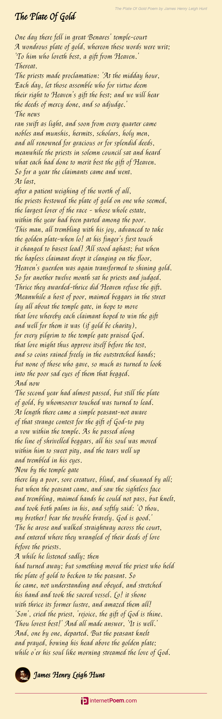 The Plate Of Gold Poem by James Henry Leigh Hunt