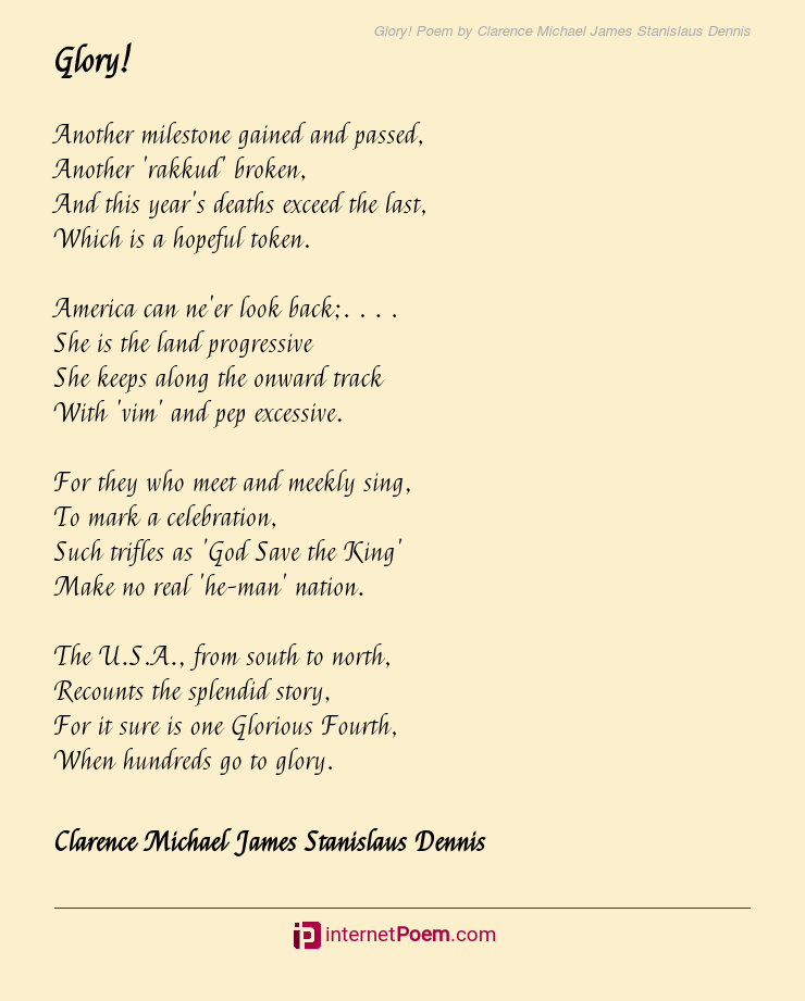 Glory! Poem by Clarence Michael James Stanislaus Dennis