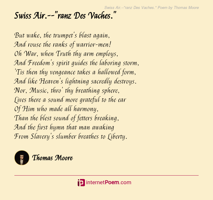 Swiss Air.--"ranz Des Vaches." Poem by Thomas Moore