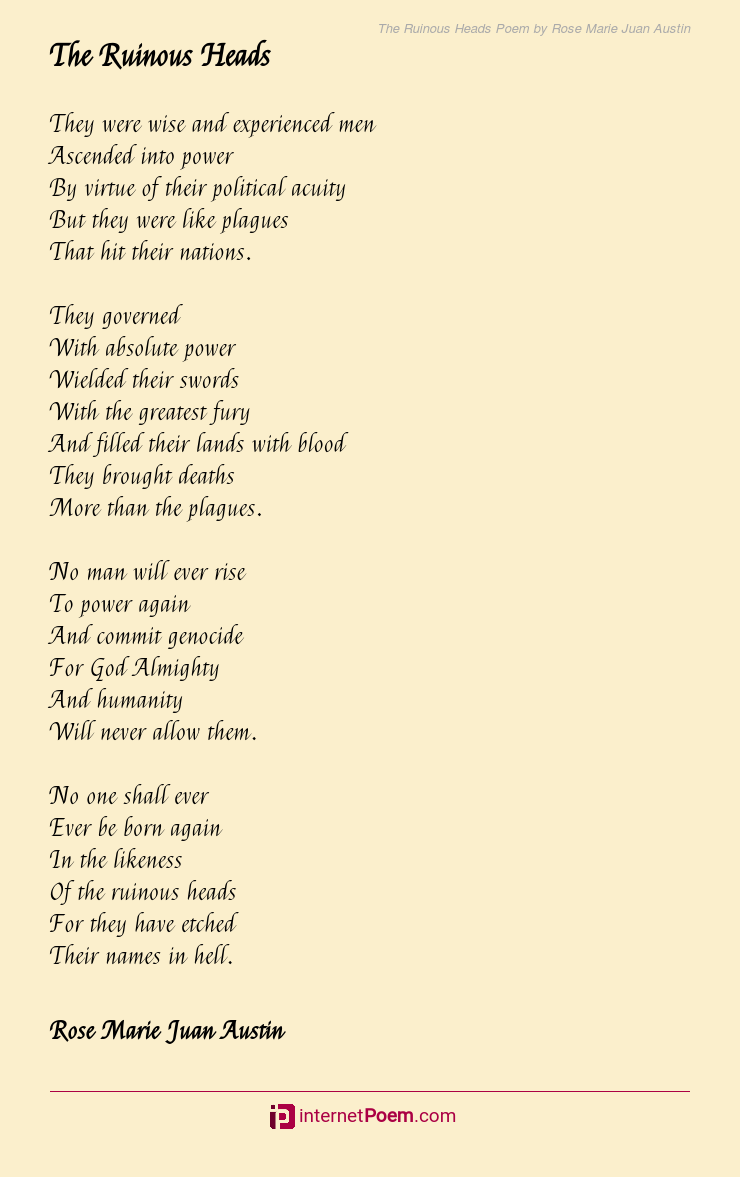 The Ruinous Heads Poem by Rose Marie Juan Austin