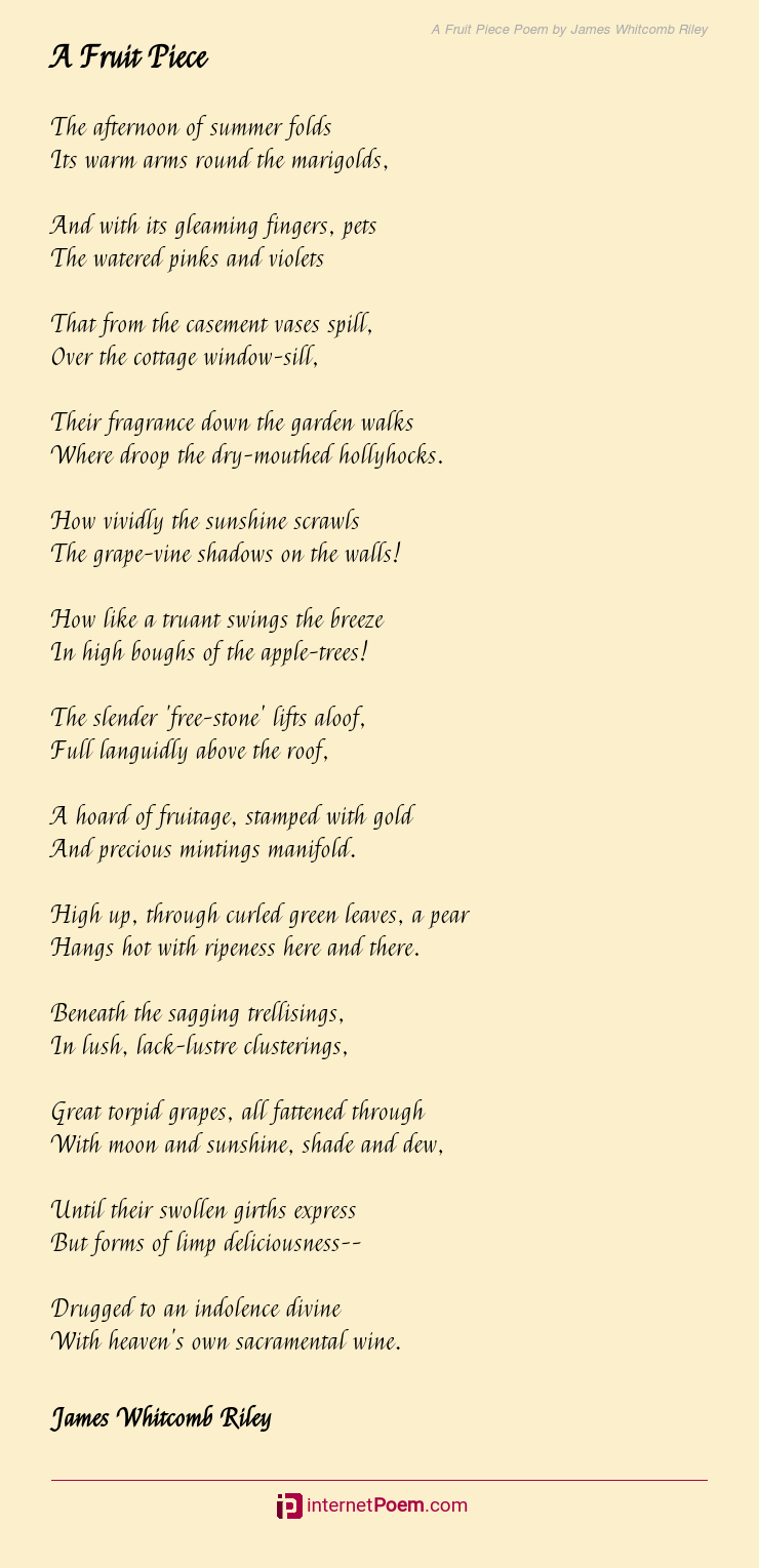 A Fruit Piece Poem by James Whitcomb Riley