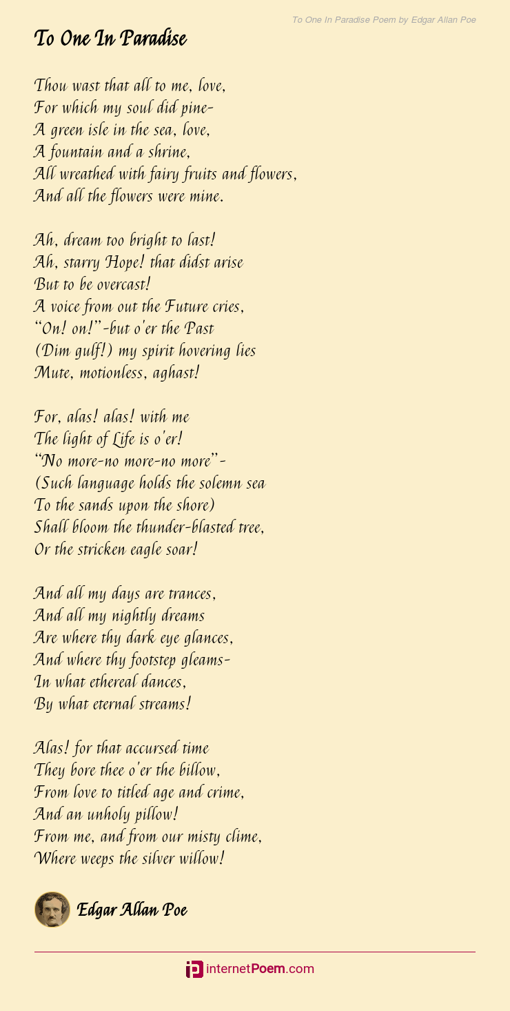 To One In Paradise Poem by Edgar Allan Poe