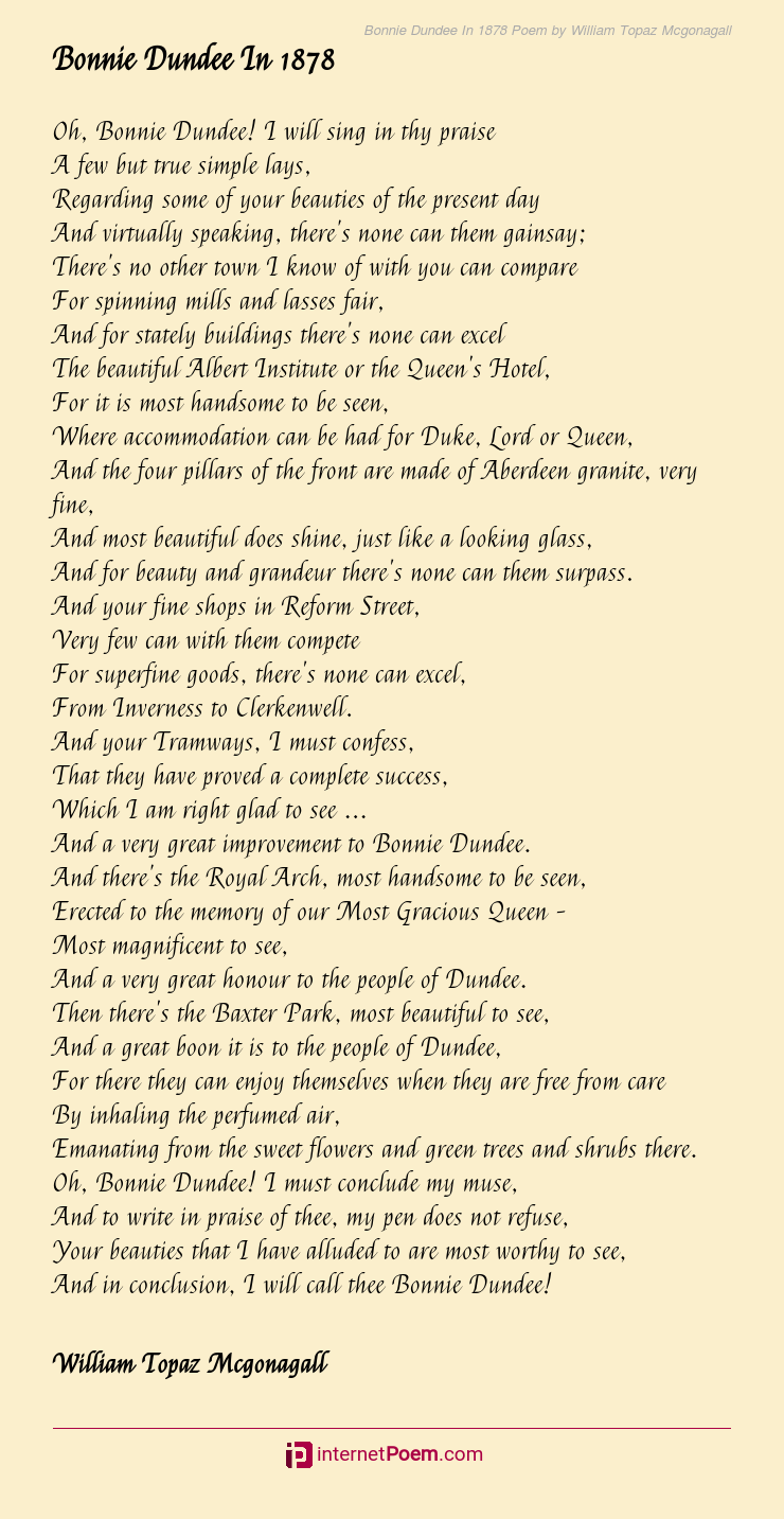 Bonnie Dundee In 1878 Poem by William Topaz Mcgonagall