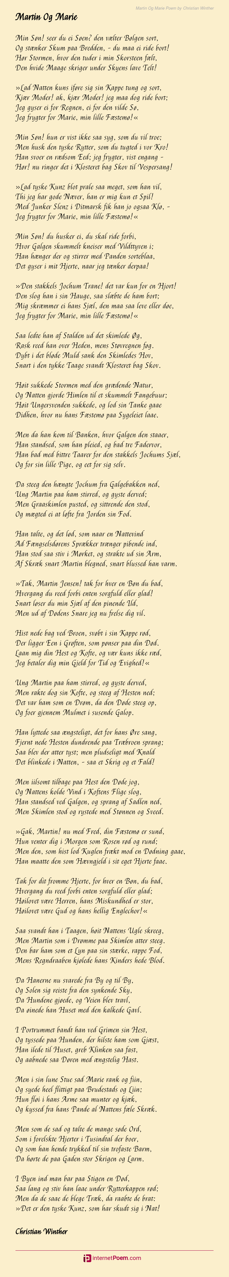Martin Og Marie Poem by Christian Winther