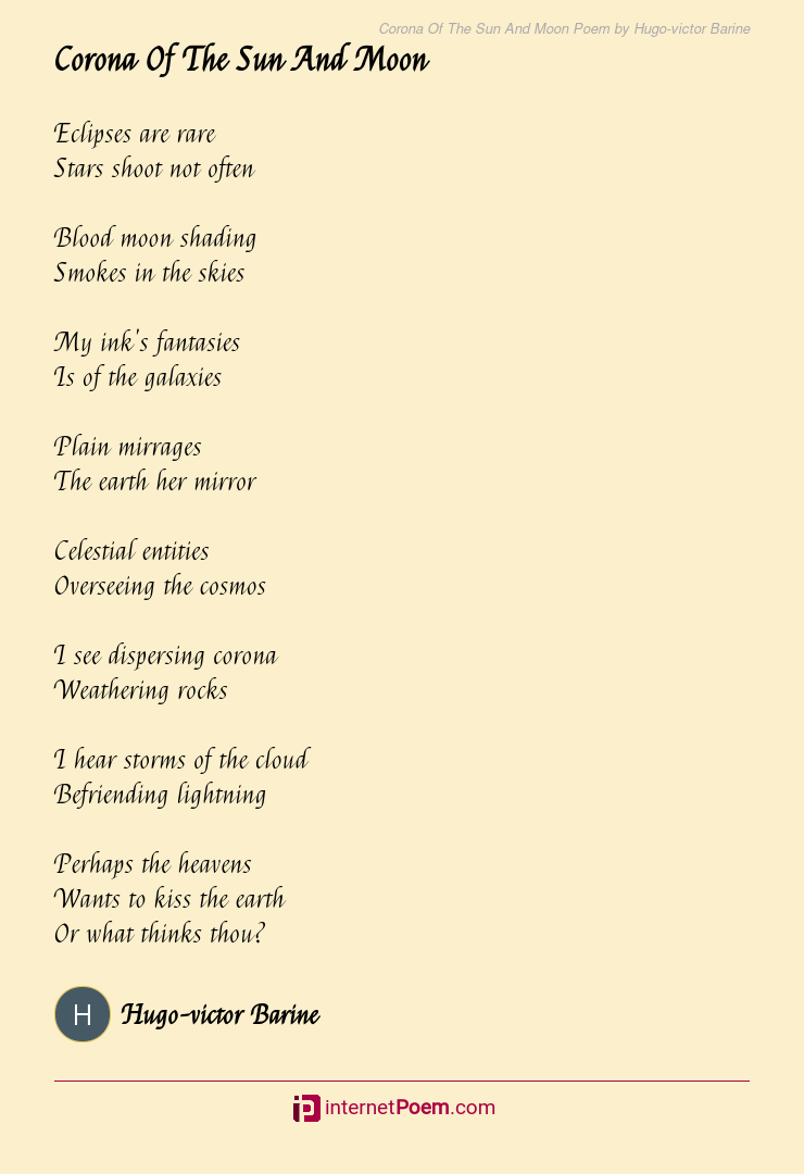 Corona Of The Sun And Moon Poem by Hugo-victor Barine