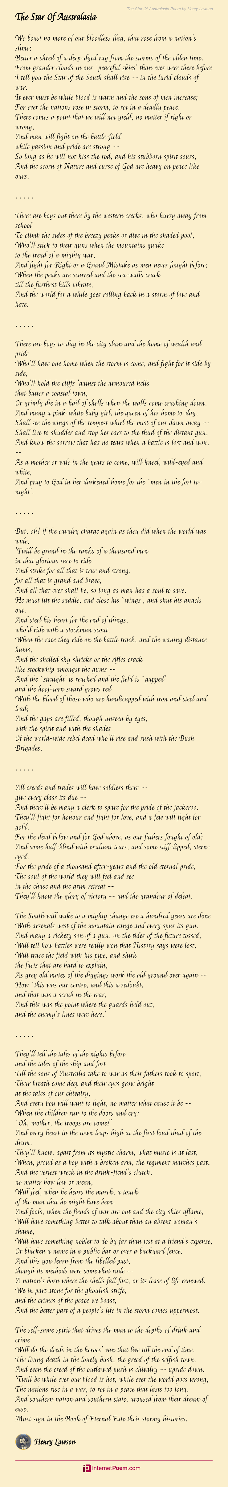 The Star Of Australasia Poem by Henry Lawson
