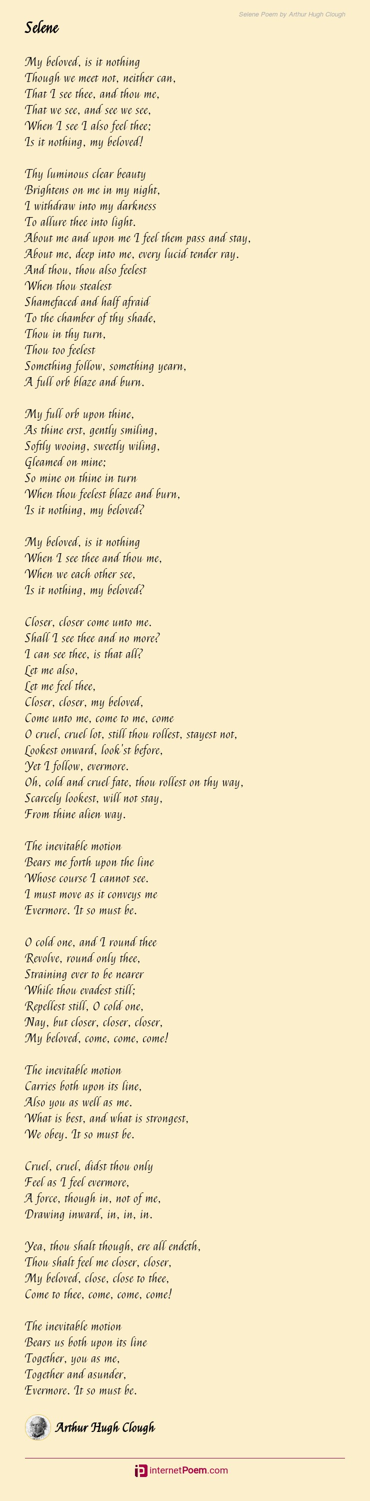 Selene Poem by Arthur Hugh Clough