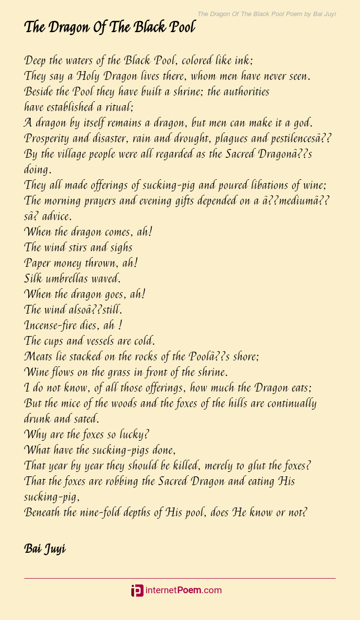 The Dragon Of The Black Pool Poem by Bai Juyi