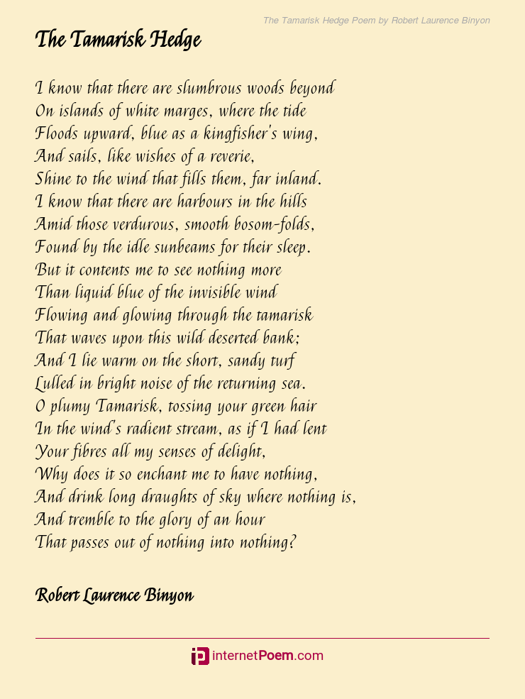 The Tamarisk Hedge Poem by Robert Laurence Binyon