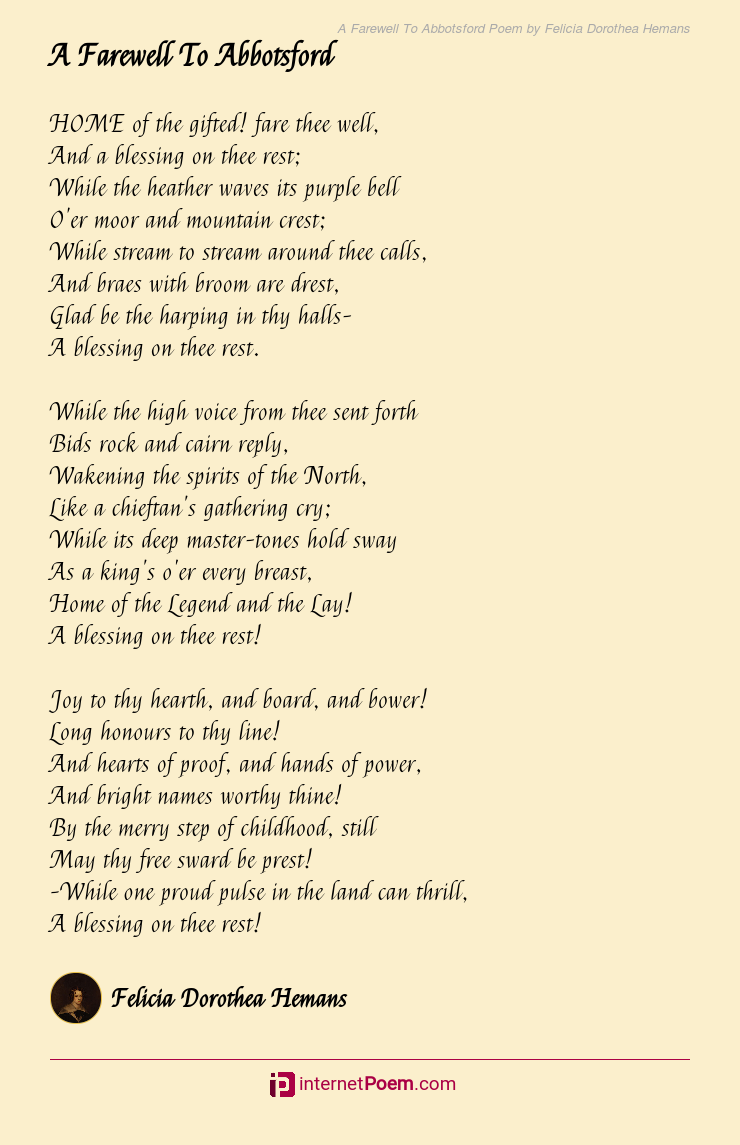 A Farewell To Abbotsford Poem by Felicia Dorothea Hemans