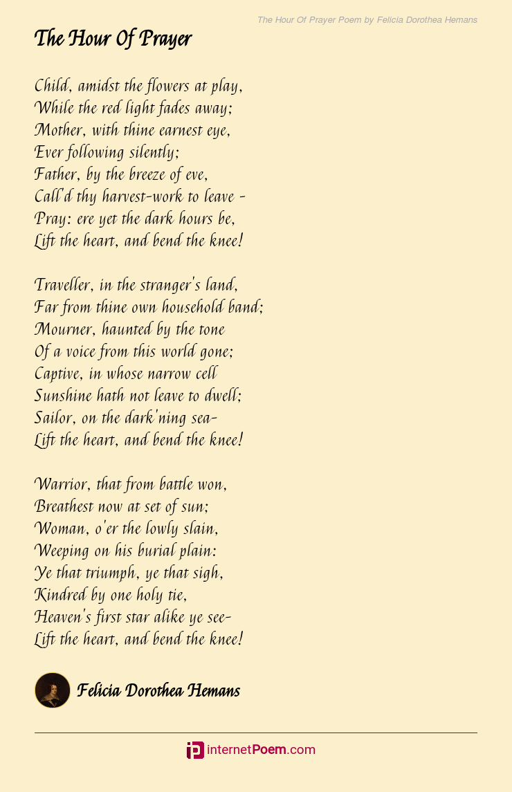 The Hour Of Prayer Poem by Felicia Dorothea Hemans