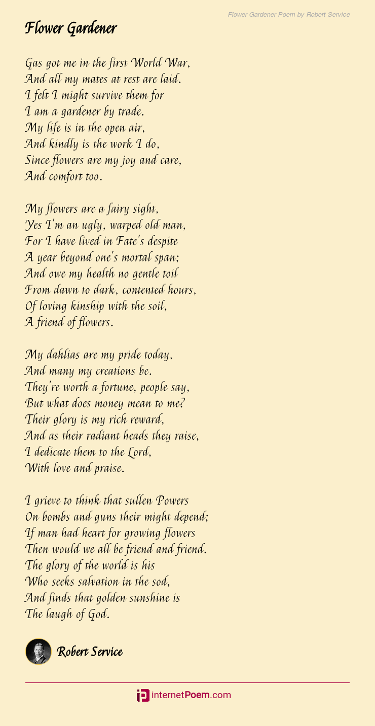 Flower Gardener Poem by Robert Service