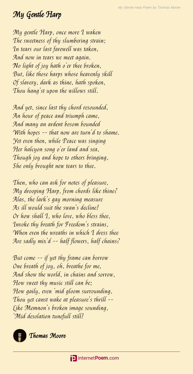 My Gentle Harp Poem by Thomas Moore