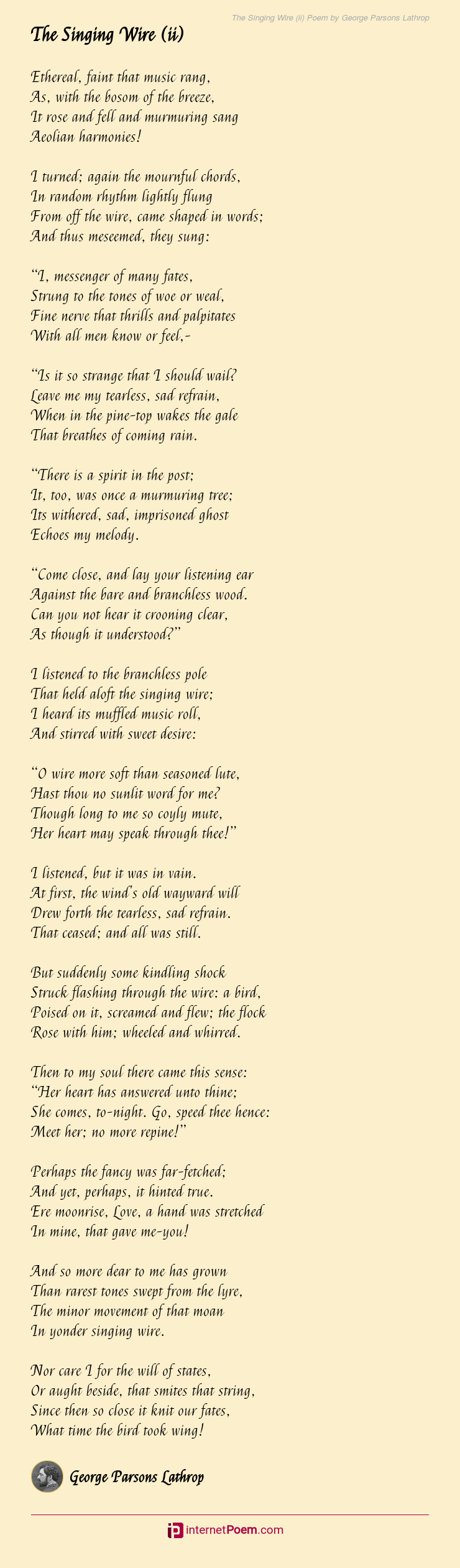 The Singing Wire (ii) Poem by George Parsons Lathrop