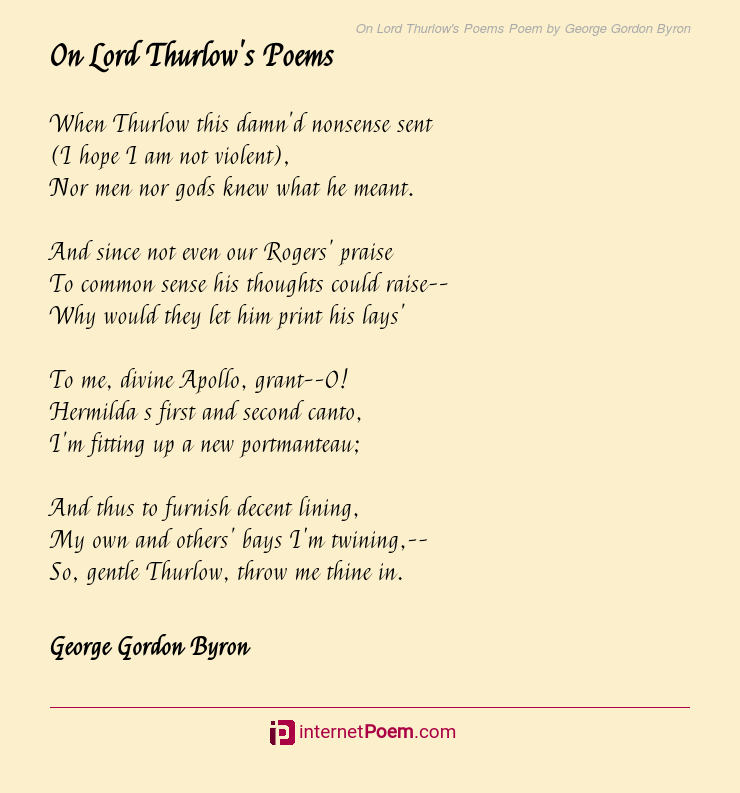 On Lord Thurlow's Poems Poem by George Gordon Byron