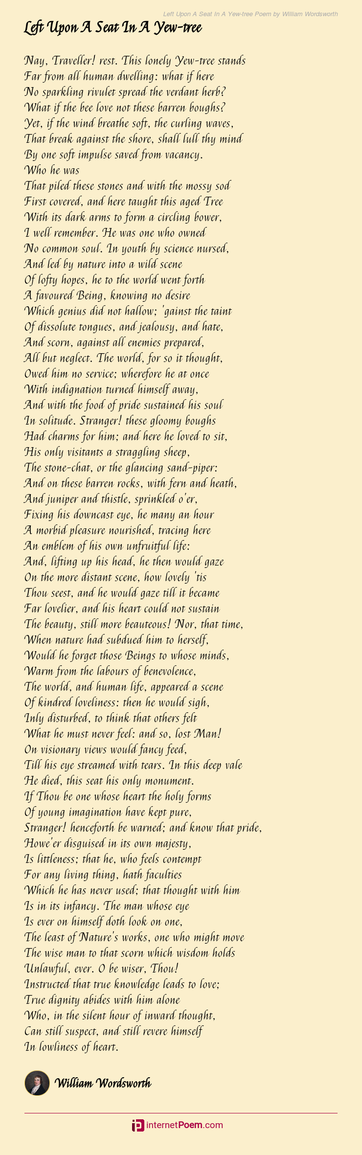 Left Upon A Seat In A Yew-tree Poem by William Wordsworth